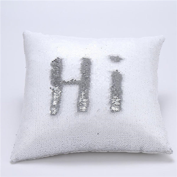 white sequin cushion